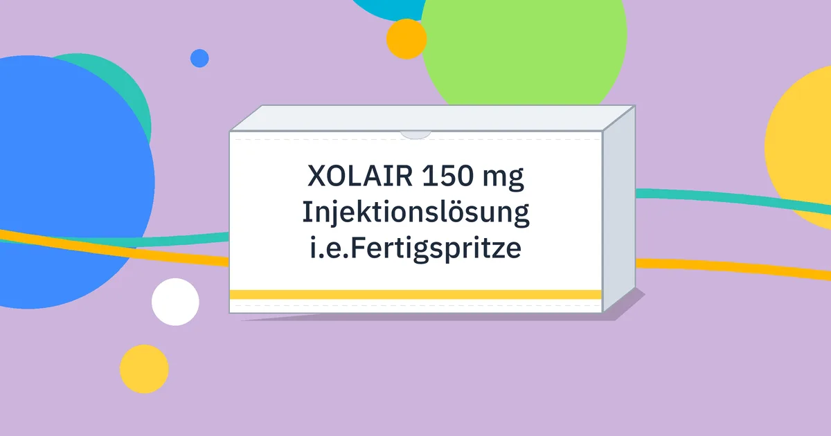 Symbolbild: Packung mit der Aufschrift XOLAIR 150 mg Injektionslösung i.e.Fertigspritze (PZN 19503057) – Verfügbarkeit und Bezug in Apotheken in Frankfurt am Main