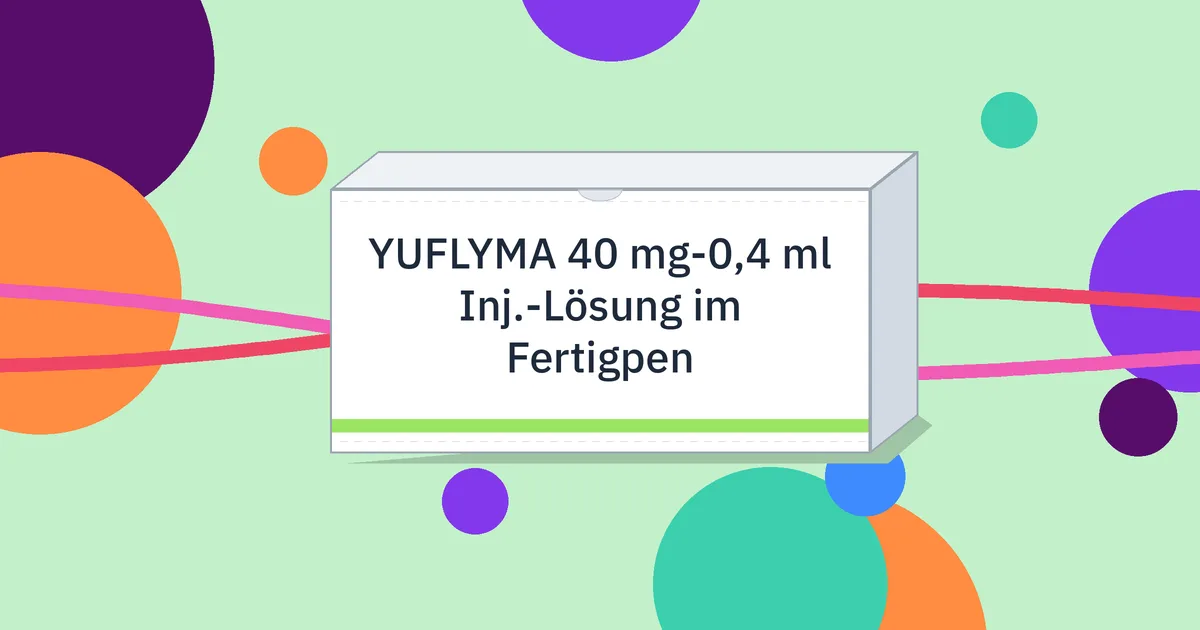 Symbolbild: Packung mit der Aufschrift YUFLYMA 40 mg-0,4 ml Inj.-Lösung im Fertigpen (PZN 18087510) – Verfügbarkeit und Bezug in Apotheken in Frankfurt am Main