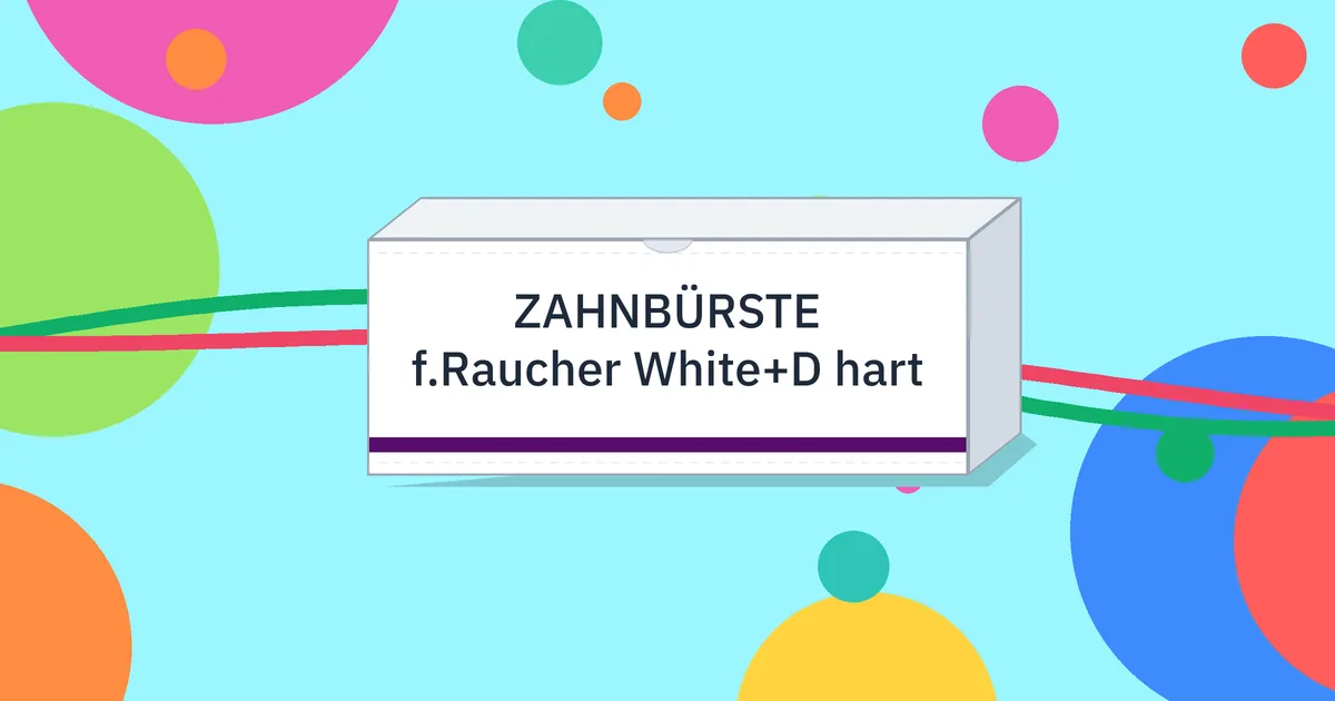 Symbolbild: Packung mit der Aufschrift ZAHNBÜRSTE f.Raucher White+D hart (PZN 06972307) – Verfügbarkeit und Bezug in Apotheken in Frankfurt am Main