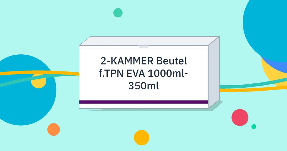 Symbolbild: Packung mit der Aufschrift 2-KAMMER Beutel f.TPN EVA 1000ml-350ml (PZN 16144505) – Verfügbarkeit und Bezug in Apotheken in Frankfurt am Main