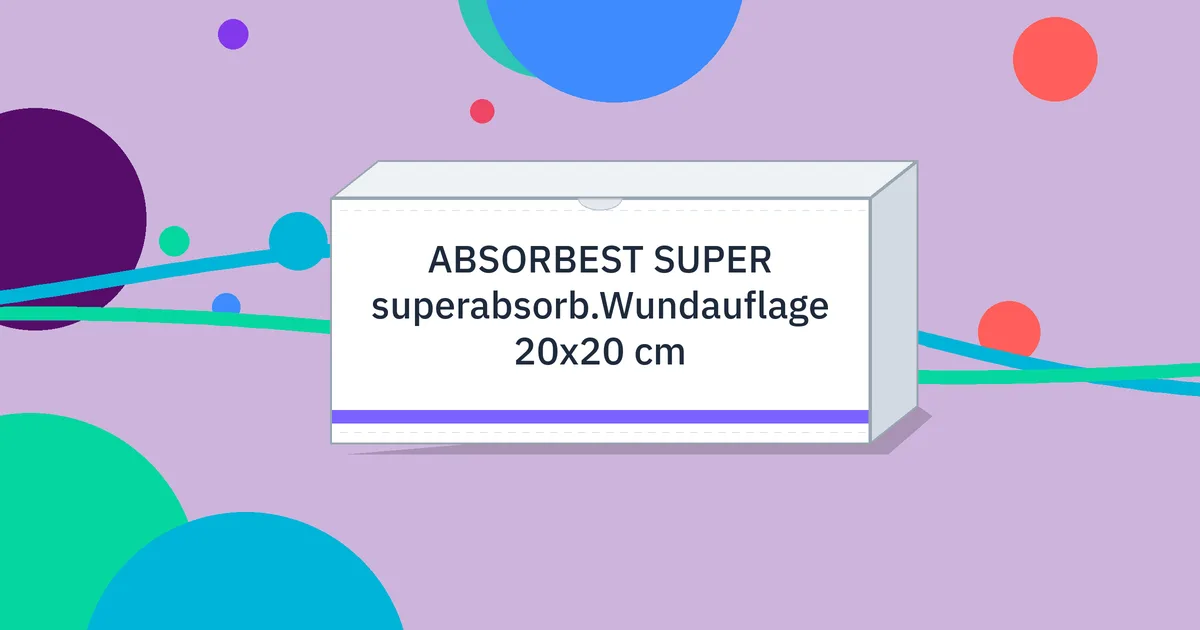 Symbolbild: Packung mit der Aufschrift ABSORBEST SUPER superabsorb.Wundauflage 20x20 cm (PZN 19206224) – Verfügbarkeit und Bezug in Apotheken in Frankfurt am Main