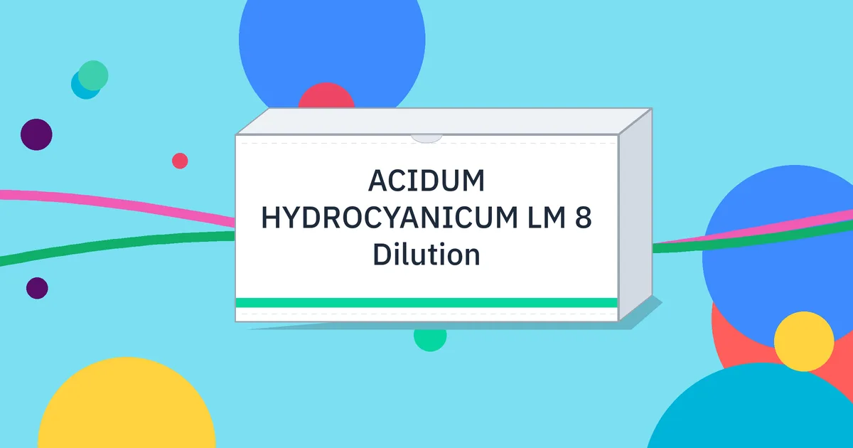 Symbolbild: Packung mit der Aufschrift ACIDUM HYDROCYANICUM LM 8 Dilution (PZN 13278197) – Verfügbarkeit und Bezug in Apotheken in Frankfurt am Main