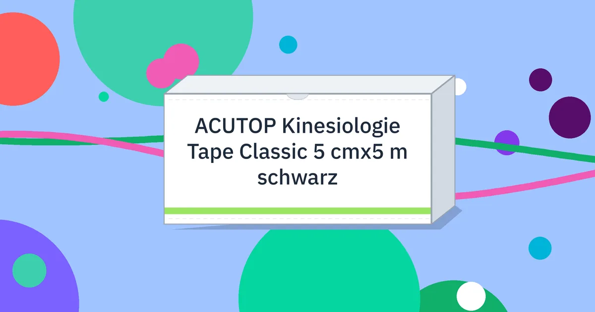 Symbolbild: Packung mit der Aufschrift ACUTOP Kinesiologie Tape Classic 5 cmx5 m schwarz (PZN 17821422) – Verfügbarkeit und Bezug in Apotheken in Frankfurt am Main
