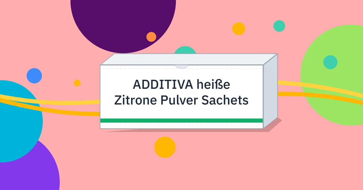 Symbolbild: Packung mit der Aufschrift ADDITIVA heiße Zitrone Pulver Sachets (PZN 10627616) – Verfügbarkeit und Bezug in Apotheken in Frankfurt am Main