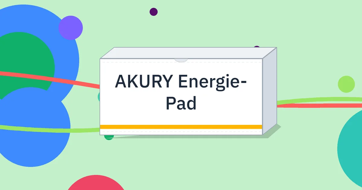 Symbolbild: Packung mit der Aufschrift AKURY Energie-Pad (PZN 20522835) – Verfügbarkeit und Bezug in Apotheken in Frankfurt am Main