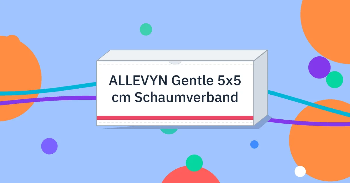 Symbolbild: Packung mit der Aufschrift ALLEVYN Gentle 5x5 cm Schaumverband (PZN 11593612) – Verfügbarkeit und Bezug in Apotheken in Frankfurt am Main