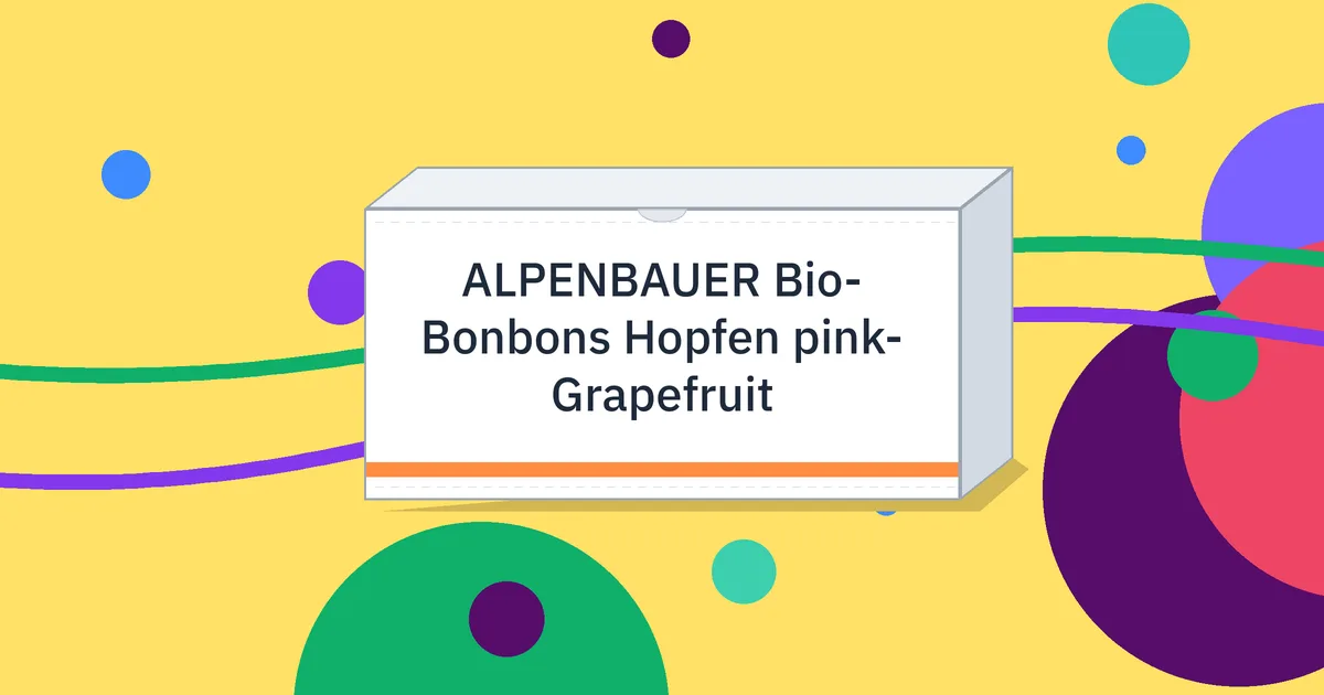 Symbolbild: Packung mit der Aufschrift ALPENBAUER Bio-Bonbons Hopfen pink-Grapefruit (PZN 19374855) – Verfügbarkeit und Bezug in Apotheken in Frankfurt am Main