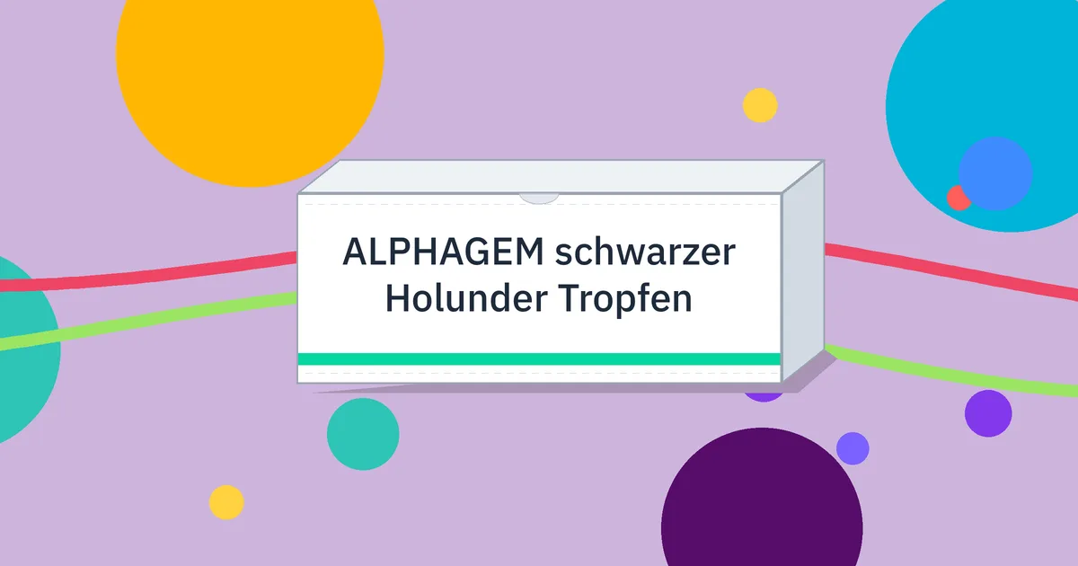 Symbolbild: Packung mit der Aufschrift ALPHAGEM schwarzer Holunder Tropfen (PZN 20297433) – Verfügbarkeit und Bezug in Apotheken in Frankfurt am Main
