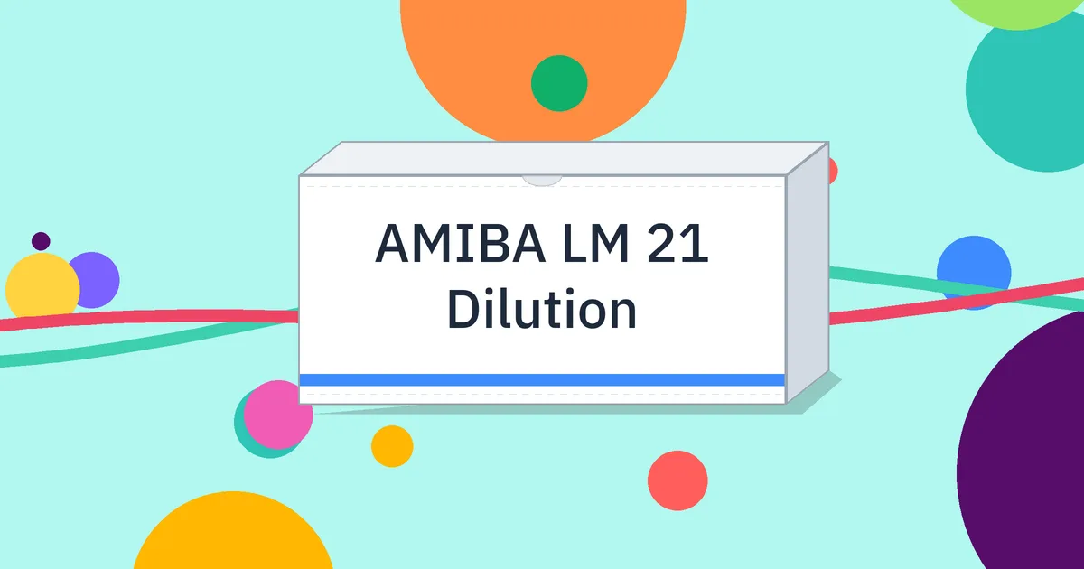 Symbolbild: Packung mit der Aufschrift AMIBA LM 21 Dilution (PZN 13318637) – Verfügbarkeit und Bezug in Apotheken in Frankfurt am Main