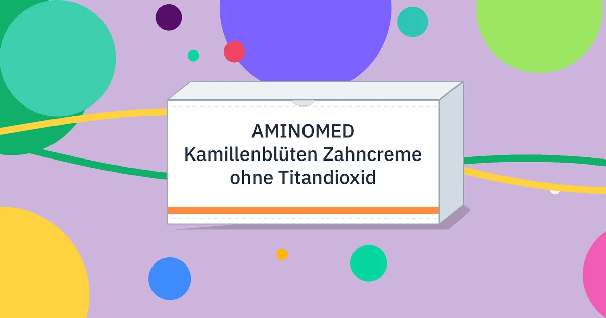 Symbolbild: Packung mit der Aufschrift AMINOMED Kamillenblüten Zahncreme ohne Titandioxid (PZN 16850077) – Verfügbarkeit und Bezug in Apotheken in Frankfurt am Main