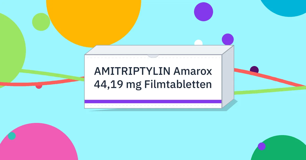 Symbolbild: Packung mit der Aufschrift AMITRIPTYLIN Amarox 44,19 mg Filmtabletten (PZN 19276466) – Verfügbarkeit und Bezug in Apotheken in Frankfurt am Main