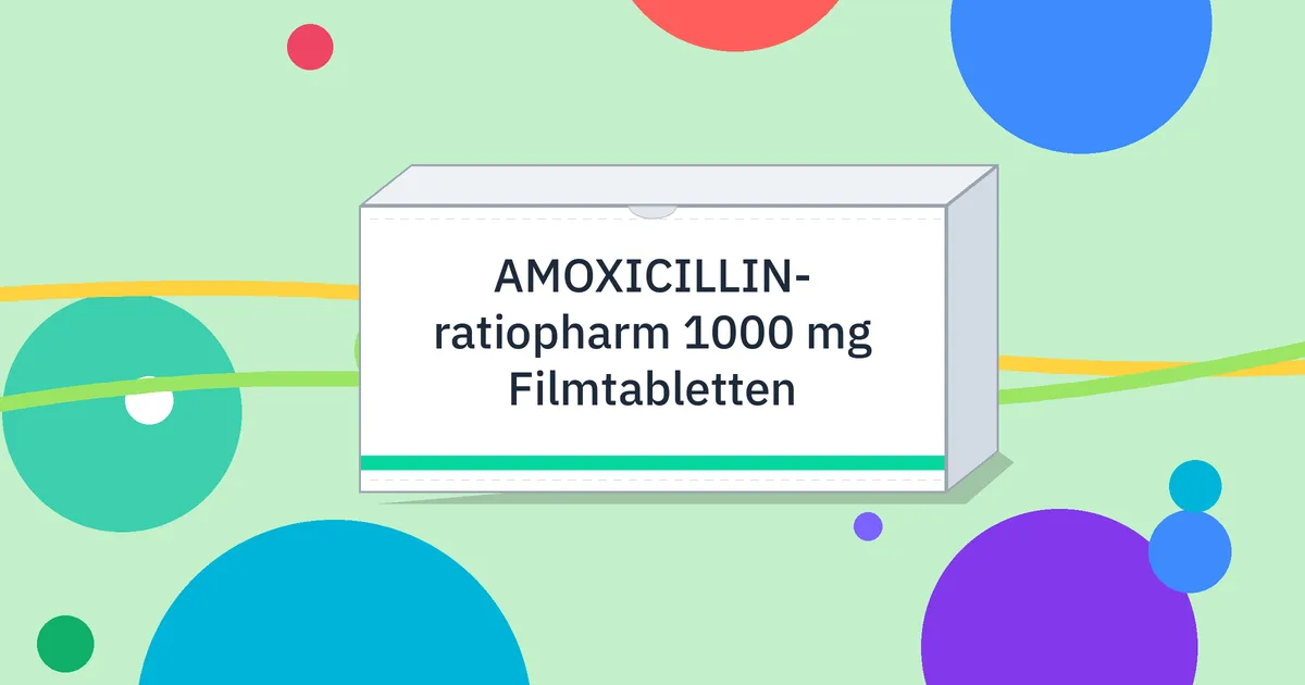 Symbolbild: Packung mit der Aufschrift AMOXICILLIN-ratiopharm 1000 mg Filmtabletten (PZN 02394411) – Verfügbarkeit und Bezug in Apotheken in Frankfurt am Main