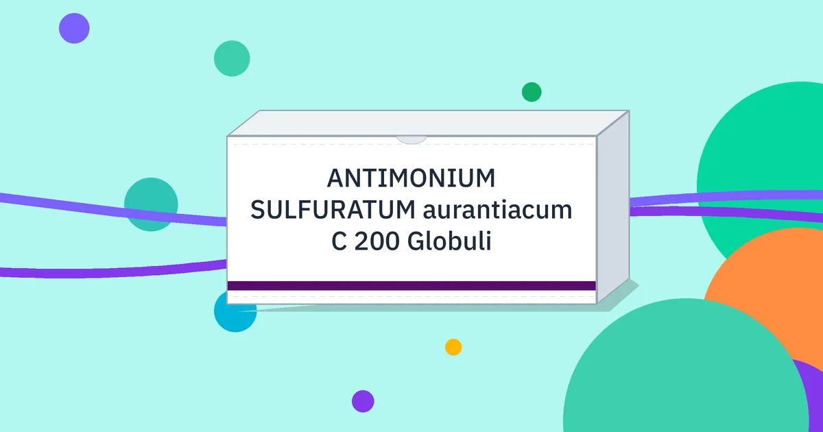 Symbolbild: Packung mit der Aufschrift ANTIMONIUM SULFURATUM aurantiacum C 200 Globuli (PZN 00545165) – Verfügbarkeit und Bezug in Apotheken in Frankfurt am Main