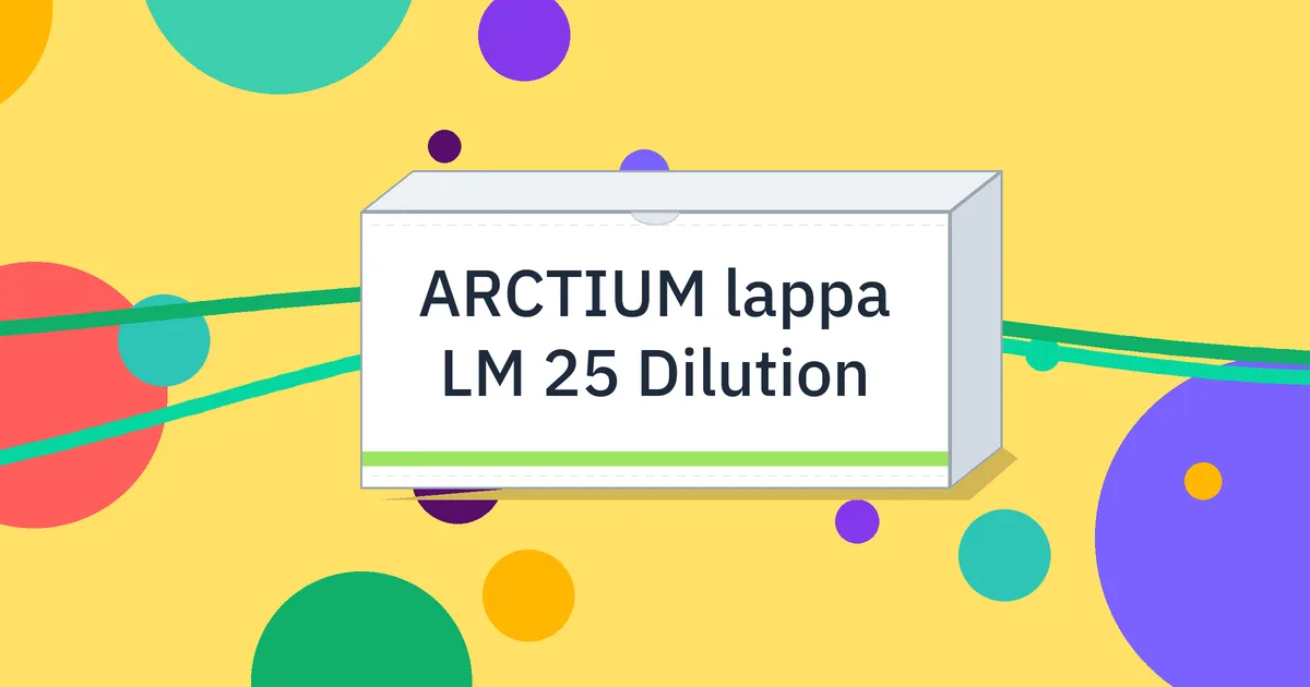 Symbolbild: Packung mit der Aufschrift ARCTIUM lappa LM 25 Dilution (PZN 13387874) – Verfügbarkeit und Bezug in Apotheken in Frankfurt am Main