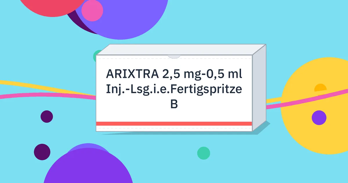 Symbolbild: Packung mit der Aufschrift ARIXTRA 2,5 mg-0,5 ml Inj.-Lsg.i.e.Fertigspritze B (PZN 12601029) – Verfügbarkeit und Bezug in Apotheken in Frankfurt am Main