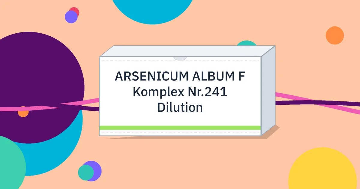 Symbolbild: Packung mit der Aufschrift ARSENICUM ALBUM F Komplex Nr.241 Dilution (PZN 04484868) – Verfügbarkeit und Bezug in Apotheken in Frankfurt am Main