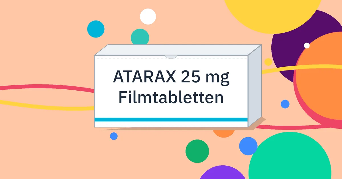 Symbolbild: Packung mit der Aufschrift ATARAX 25 mg Filmtabletten (PZN 03283659) – Verfügbarkeit und Bezug in Apotheken in Frankfurt am Main