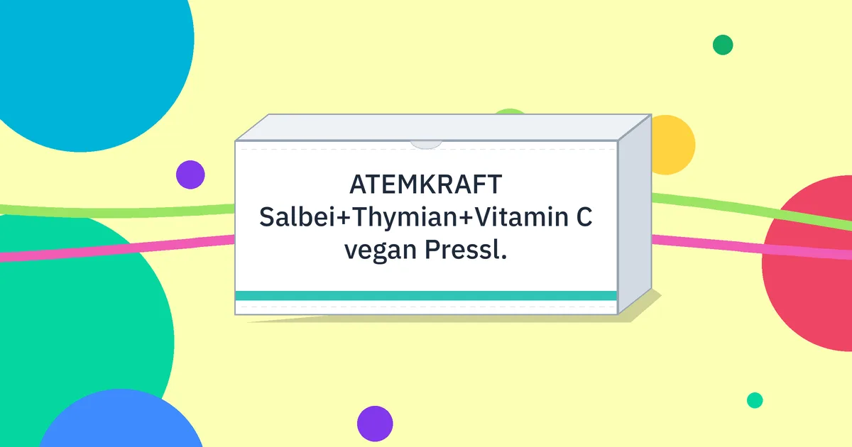Symbolbild: Packung mit der Aufschrift ATEMKRAFT Salbei+Thymian+Vitamin C vegan Pressl. (PZN 17618098) – Verfügbarkeit und Bezug in Apotheken in Frankfurt am Main