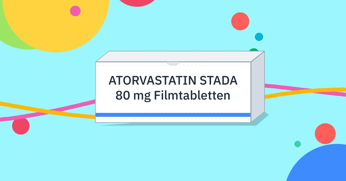 Symbolbild: Packung mit der Aufschrift ATORVASTATIN STADA 80 mg Filmtabletten (PZN 09231497) – Verfügbarkeit und Bezug in Apotheken in Frankfurt am Main