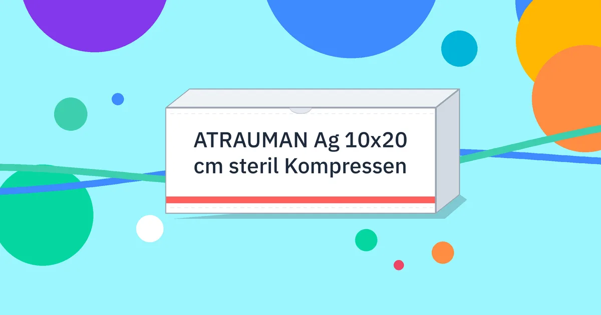 Symbolbild: Packung mit der Aufschrift ATRAUMAN Ag 10x20 cm steril Kompressen (PZN 18043412) – Verfügbarkeit und Bezug in Apotheken in Frankfurt am Main