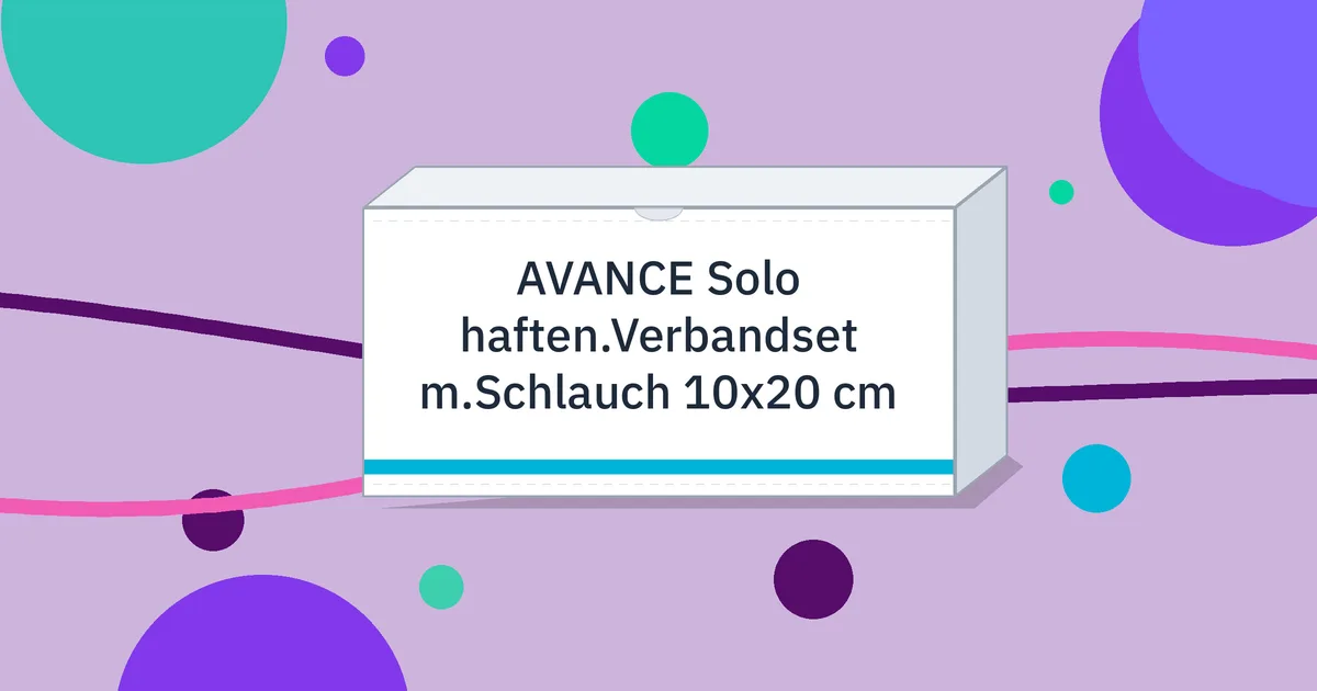 Symbolbild: Packung mit der Aufschrift AVANCE Solo haften.Verbandset m.Schlauch 10x20 cm (PZN 16821928) – Verfügbarkeit und Bezug in Apotheken in Frankfurt am Main