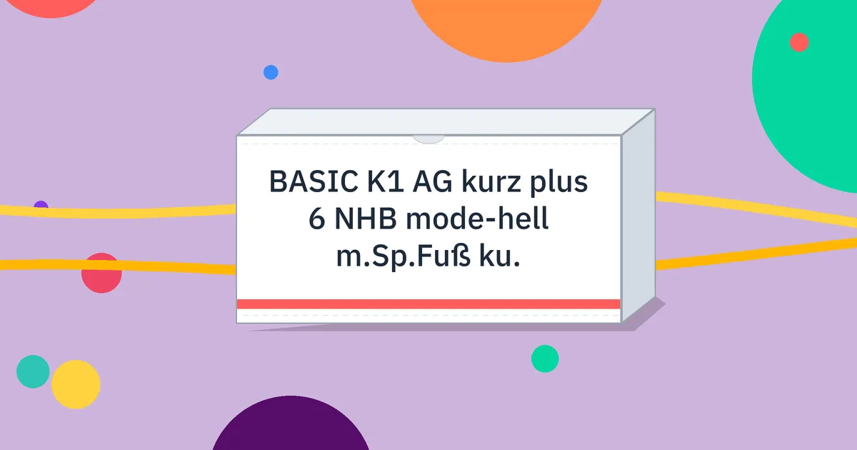 Symbolbild: Packung mit der Aufschrift BASIC K1 AG kurz plus 6 NHB mode-hell m.Sp.Fuß ku. (PZN 20261895) – Verfügbarkeit und Bezug in Apotheken in Frankfurt am Main