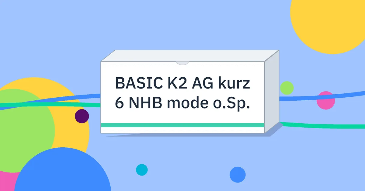 Symbolbild: Packung mit der Aufschrift BASIC K2 AG kurz 6 NHB mode o.Sp. (PZN 20268561) – Verfügbarkeit und Bezug in Apotheken in Frankfurt am Main