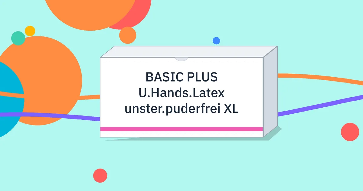 Symbolbild: Packung mit der Aufschrift BASIC PLUS U.Hands.Latex unster.puderfrei XL (PZN 15248504) – Verfügbarkeit und Bezug in Apotheken in Frankfurt am Main