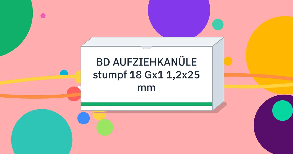 Symbolbild: Packung mit der Aufschrift BD AUFZIEHKANÜLE stumpf 18 Gx1 1,2x25 mm (PZN 10044375) – Verfügbarkeit und Bezug in Apotheken in Frankfurt am Main