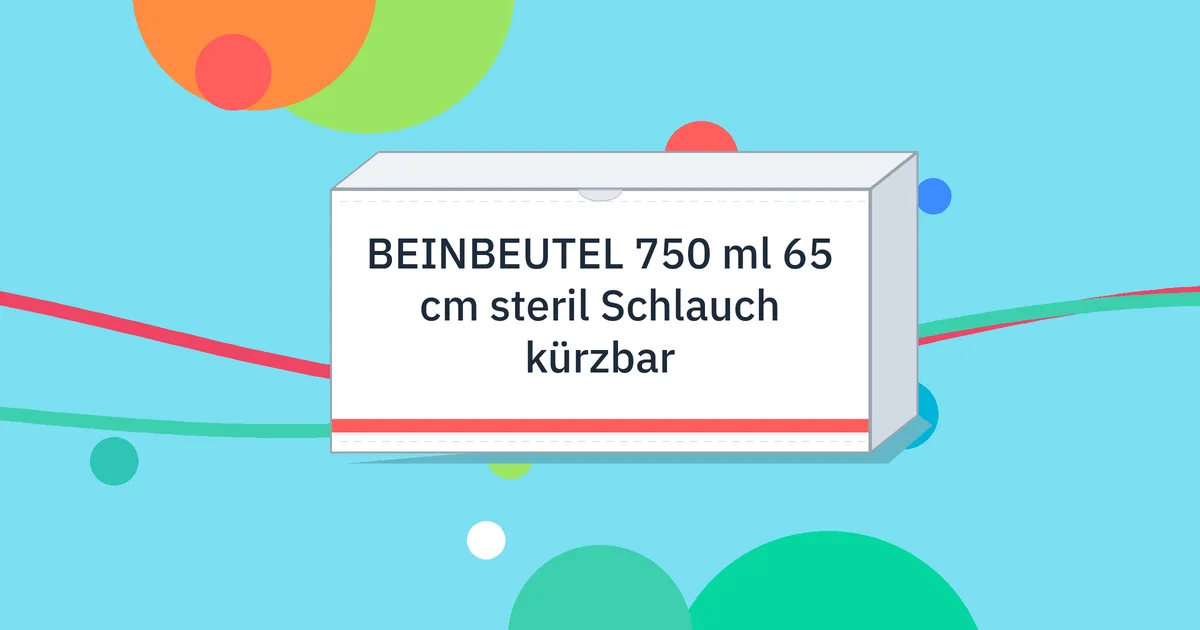 Symbolbild: Packung mit der Aufschrift BEINBEUTEL 750 ml 65 cm steril Schlauch kürzbar (PZN 07025977) – Verfügbarkeit und Bezug in Apotheken in Frankfurt am Main