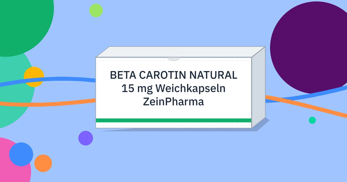 Symbolbild: Packung mit der Aufschrift BETA CAROTIN NATURAL 15 mg Weichkapseln ZeinPharma (PZN 14293394) – Verfügbarkeit und Bezug in Apotheken in Frankfurt am Main
