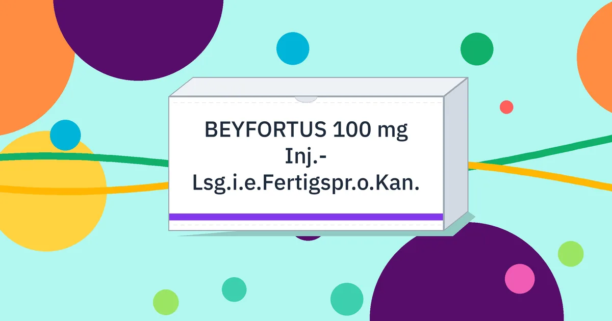 Symbolbild: Packung mit der Aufschrift BEYFORTUS 100 mg Inj.-Lsg.i.e.Fertigspr.o.Kan. (PZN 20509243) – Verfügbarkeit und Bezug in Apotheken in Frankfurt am Main