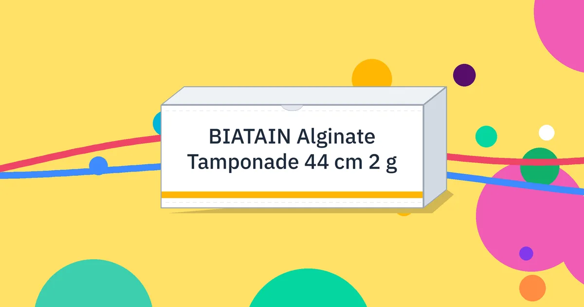 Symbolbild: Packung mit der Aufschrift BIATAIN Alginate Tamponade 44 cm 2 g (PZN 18123269) – Verfügbarkeit und Bezug in Apotheken in Frankfurt am Main