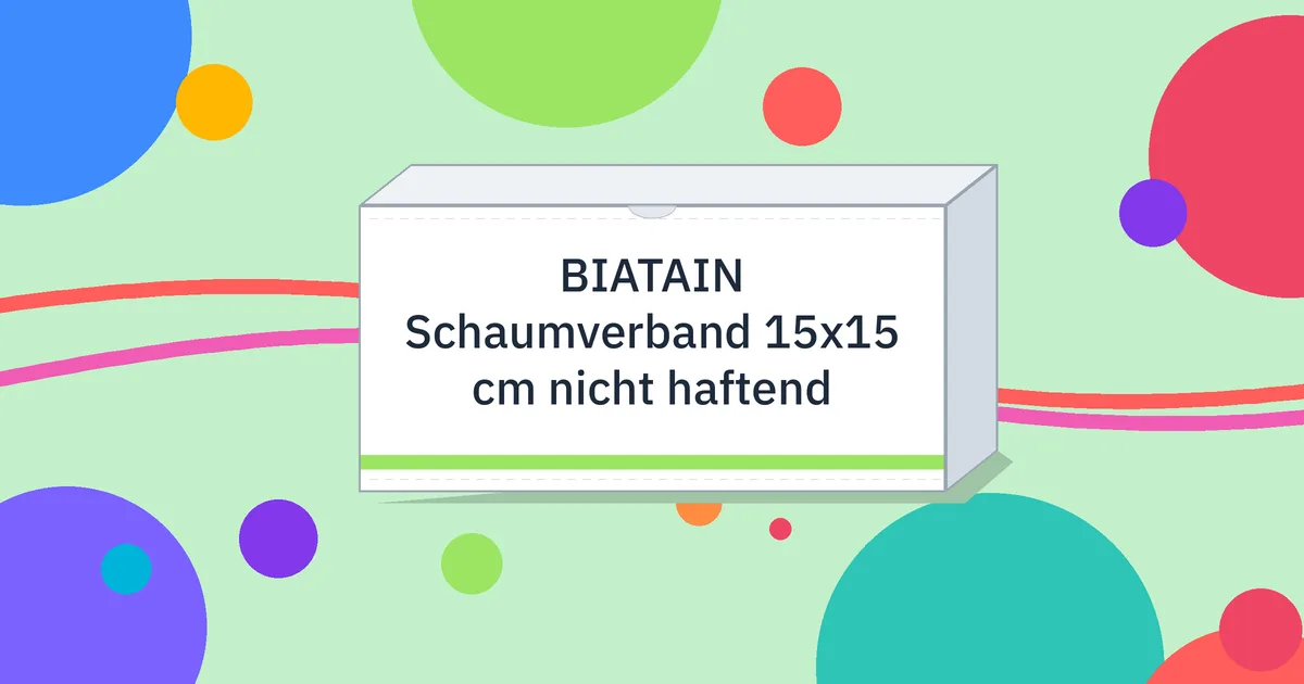 Symbolbild: Packung mit der Aufschrift BIATAIN Schaumverband 15x15 cm nicht haftend (PZN 18125334) – Verfügbarkeit und Bezug in Apotheken in Frankfurt am Main