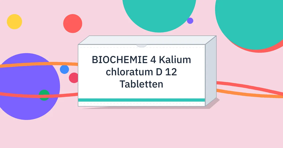 Symbolbild: Packung mit der Aufschrift BIOCHEMIE 4 Kalium chloratum D 12 Tabletten (PZN 05955838) – Verfügbarkeit und Bezug in Apotheken in Frankfurt am Main