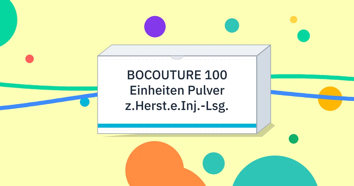 Symbolbild: Packung mit der Aufschrift BOCOUTURE 100 Einheiten Pulver z.Herst.e.Inj.-Lsg. (PZN 14294347) – Verfügbarkeit und Bezug in Apotheken in Frankfurt am Main
