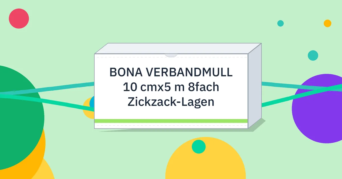 Symbolbild: Packung mit der Aufschrift BONA VERBANDMULL 10 cmx5 m 8fach Zickzack-Lagen (PZN 02404575) – Verfügbarkeit und Bezug in Apotheken in Frankfurt am Main
