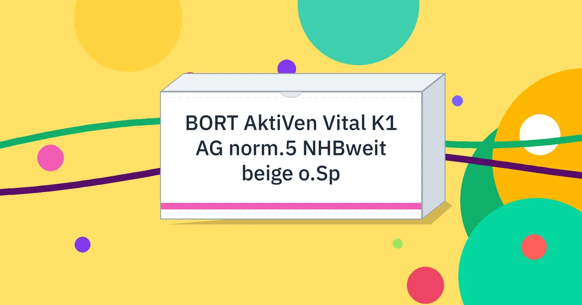 Symbolbild: Packung mit der Aufschrift BORT AktiVen Vital K1 AG norm.5 NHBweit beige o.Sp (PZN 13730929) – Verfügbarkeit und Bezug in Apotheken in Frankfurt am Main
