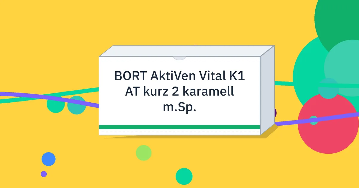 Symbolbild: Packung mit der Aufschrift BORT AktiVen Vital K1 AT kurz 2 karamell m.Sp. (PZN 13737156) – Verfügbarkeit und Bezug in Apotheken in Frankfurt am Main