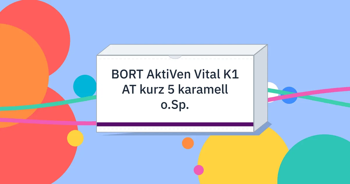 Symbolbild: Packung mit der Aufschrift BORT AktiVen Vital K1 AT kurz 5 karamell o.Sp. (PZN 13737021) – Verfügbarkeit und Bezug in Apotheken in Frankfurt am Main