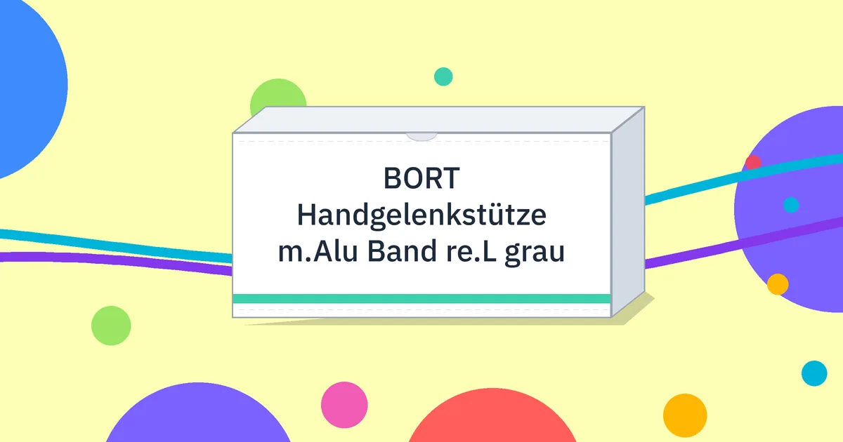 Symbolbild: Packung mit der Aufschrift BORT Handgelenkstütze m.Alu Band re.L grau (PZN 17843091) – Verfügbarkeit und Bezug in Apotheken in Frankfurt am Main