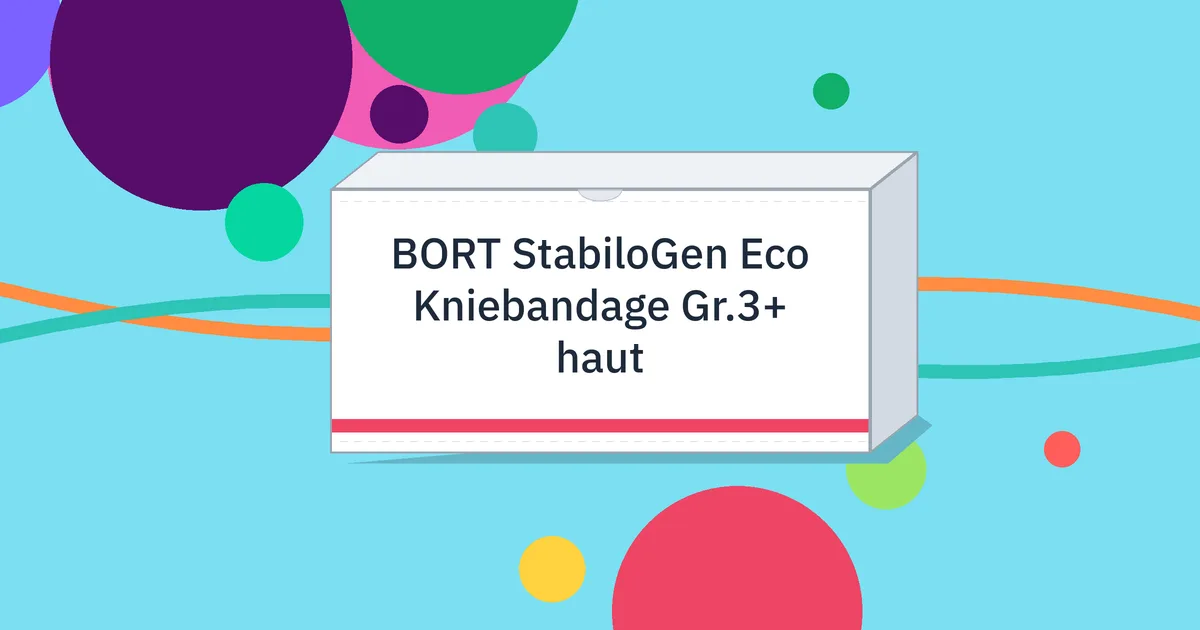 Symbolbild: Packung mit der Aufschrift BORT StabiloGen Eco Kniebandage Gr.3+ haut (PZN 16845136) – Verfügbarkeit und Bezug in Apotheken in Frankfurt am Main