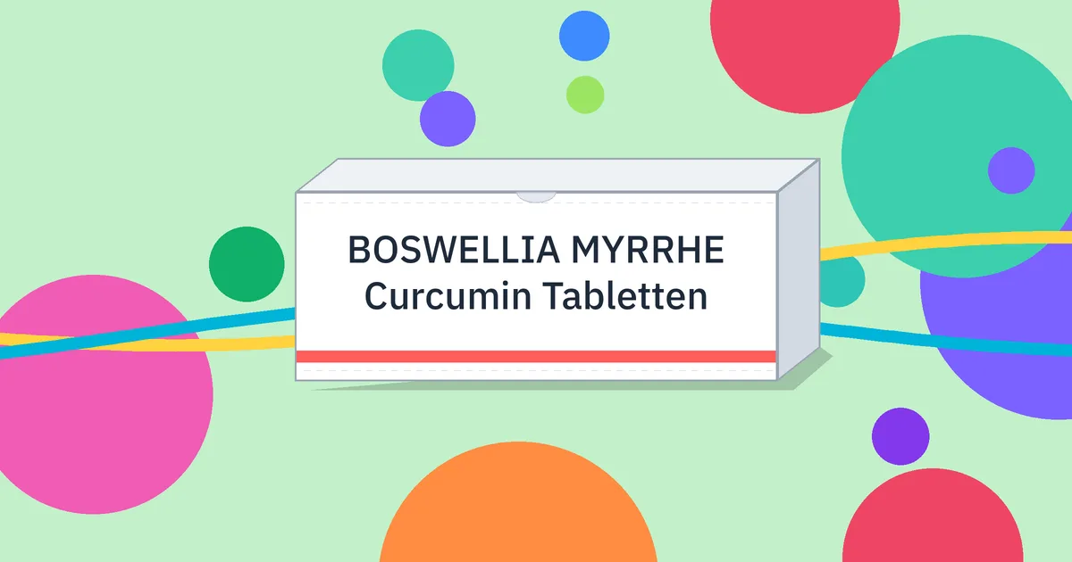 Symbolbild: Packung mit der Aufschrift BOSWELLIA MYRRHE Curcumin Tabletten (PZN 16781850) – Verfügbarkeit und Bezug in Apotheken in Frankfurt am Main