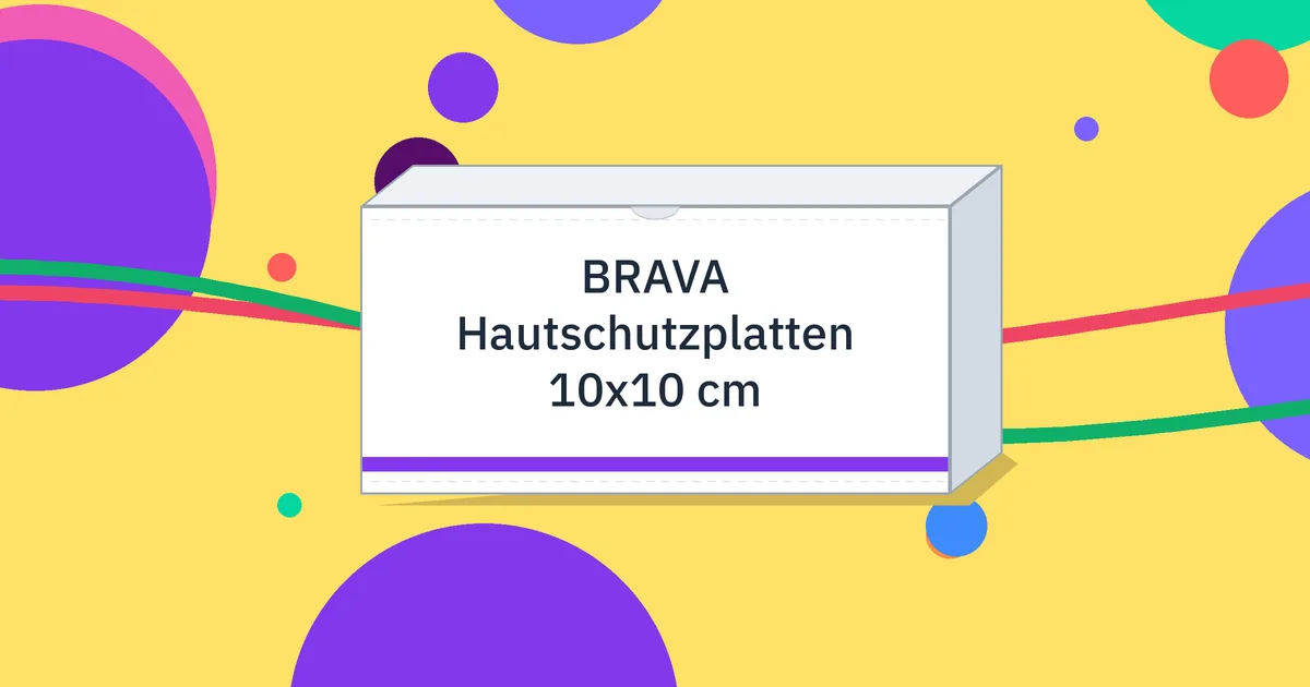 Symbolbild: Packung mit der Aufschrift BRAVA Hautschutzplatten 10x10 cm (PZN 15566983) – Verfügbarkeit und Bezug in Apotheken in Frankfurt am Main