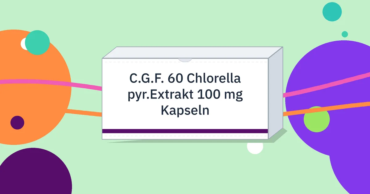 Symbolbild: Packung mit der Aufschrift C.G.F. 60 Chlorella pyr.Extrakt 100 mg Kapseln (PZN 07029627) – Verfügbarkeit und Bezug in Apotheken in Frankfurt am Main