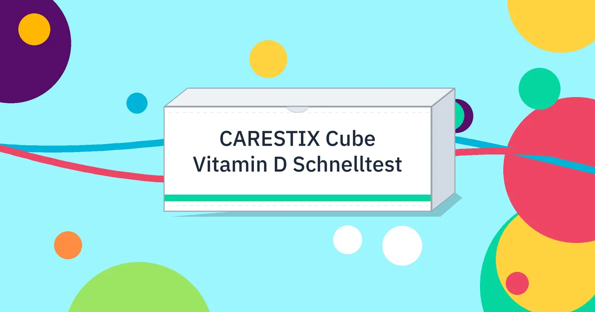 Symbolbild: Packung mit der Aufschrift CARESTIX Cube Vitamin D Schnelltest (PZN 12871697) – Verfügbarkeit und Bezug in Apotheken in Frankfurt am Main