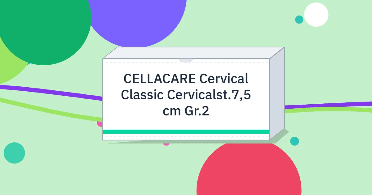 Symbolbild: Packung mit der Aufschrift CELLACARE Cervical Classic Cervicalst.7,5 cm Gr.2 (PZN 20549231) – Verfügbarkeit und Bezug in Apotheken in Frankfurt am Main