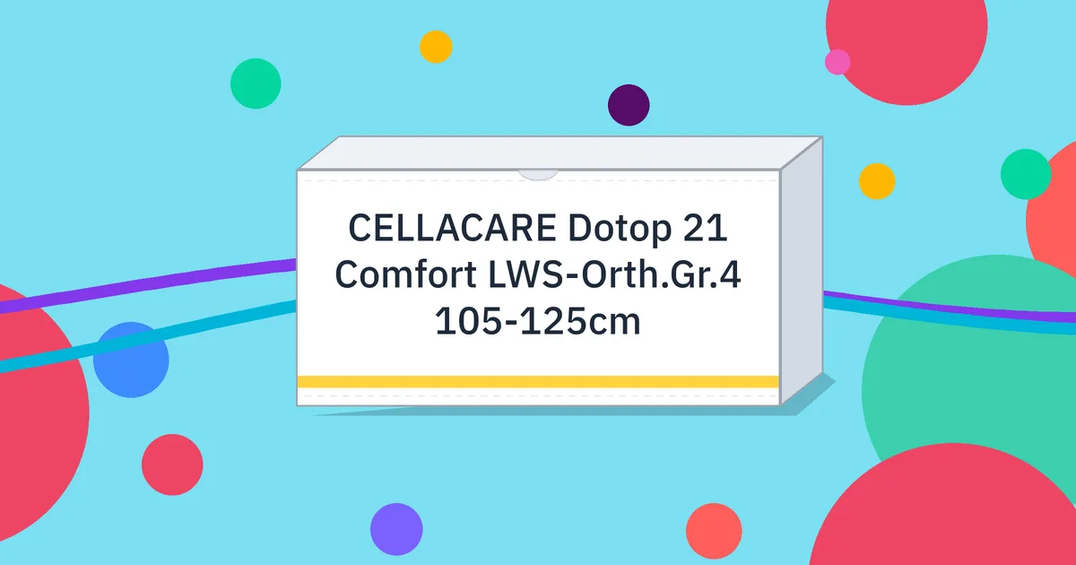 Symbolbild: Packung mit der Aufschrift CELLACARE Dotop 21 Comfort LWS-Orth.Gr.4 105-125cm (PZN 19952269) – Verfügbarkeit und Bezug in Apotheken in Frankfurt am Main