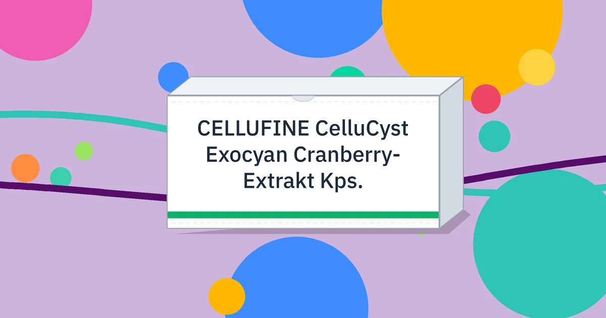 Symbolbild: Packung mit der Aufschrift CELLUFINE CelluCyst Exocyan Cranberry-Extrakt Kps. (PZN 19160114) – Verfügbarkeit und Bezug in Apotheken in Frankfurt am Main