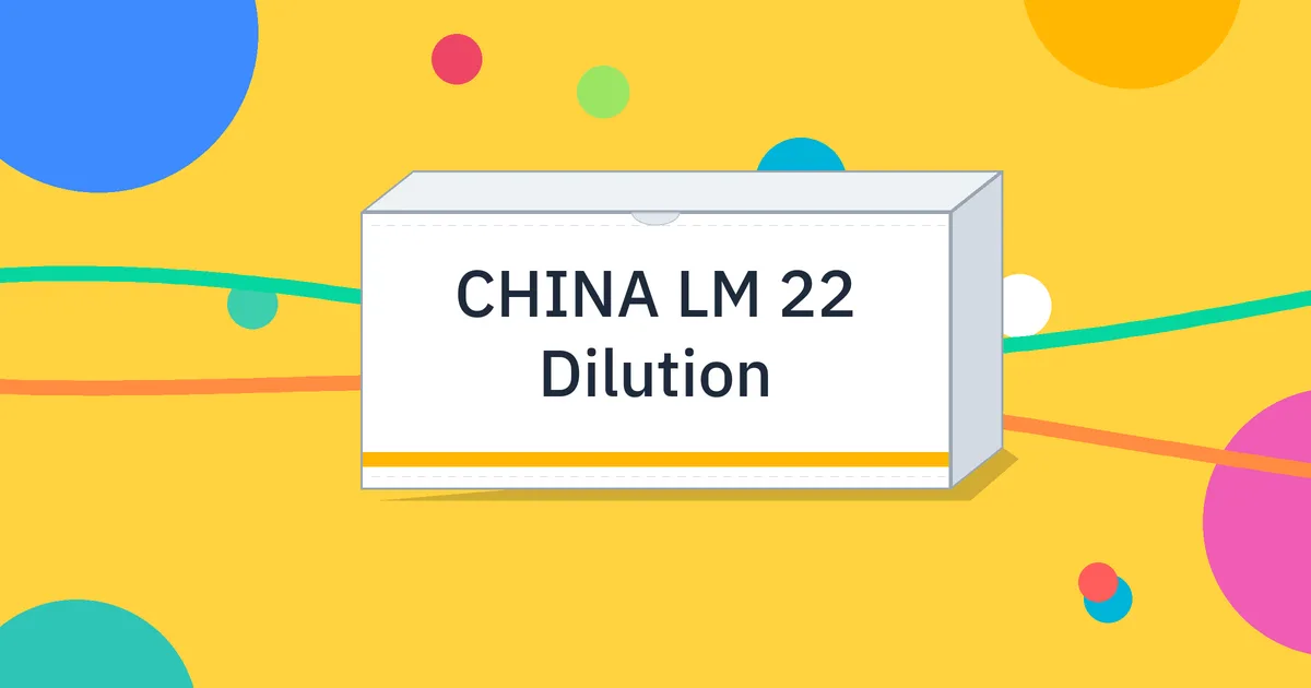 Symbolbild: Packung mit der Aufschrift CHINA LM 22 Dilution (PZN 12813949) – Verfügbarkeit und Bezug in Apotheken in Frankfurt am Main